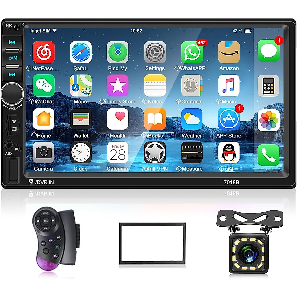 Nhopeew Double Din Car Stereo with Bluetooth and Backup Camera 7 Inch Touch Screen Car Radio Support AUX/USB/TF Card/Mirror Link/Steering Wheel Control