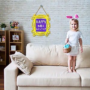 Happy Easter and Eggs Sign Welcome Large Hanging Sign Door Decor with Rope for Easter Party Garden, Yard Spring Home Decorations