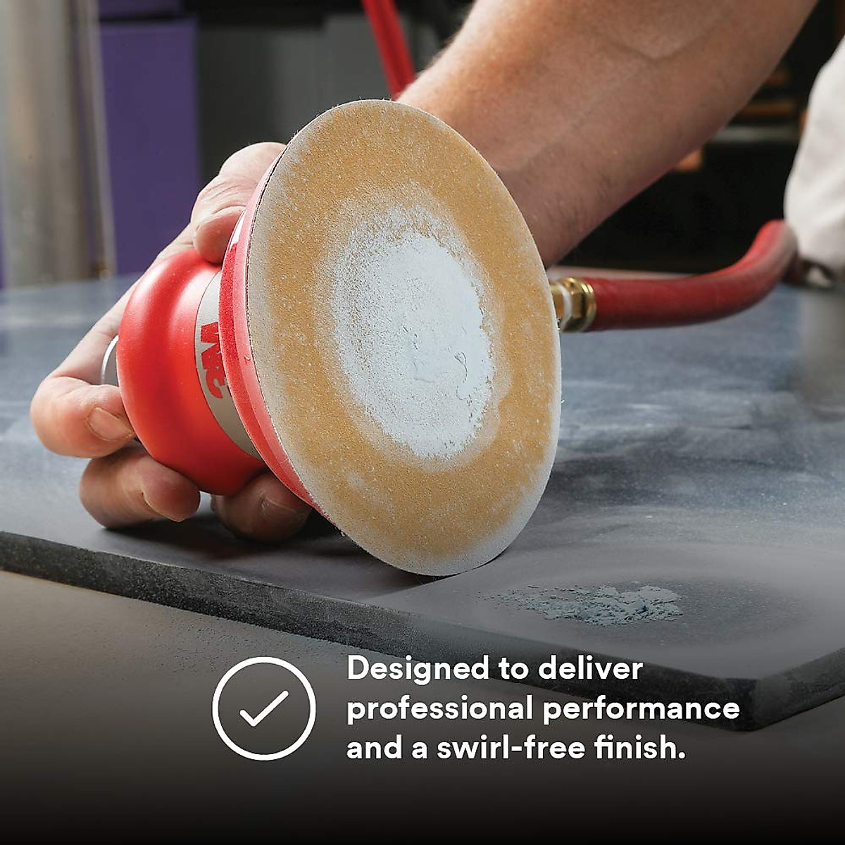 Cubitron Random Orbital Sander – Pneumatic Palm Sander – 6” x 3/16” Diam. Orbit – Stikit Disc Pad – For Wood, Composites, Metal – Original Series