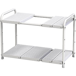 DecoBros Under Sink 2 Tier Expandable Shelf Organizer, White