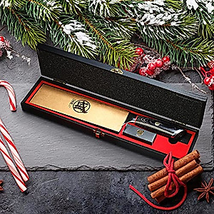 MITSUMOTO SAKARI 8 inch Japanese Gyuto Chef Knife, AUS-10 Premium Damascus Steel Kitchen Cooking Knife, Professional Hand Forged Meat Sushi Knife (PakkaWood Handle & Gift Box)