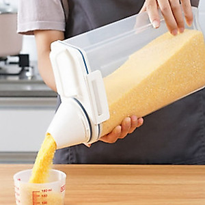 Rice Storage Container 2kg Dry Food Airtight Cereal Container with Measuring Cup Lid, BPA-Free Plastic Transparent Bulk Grain Dispenser Box for Oatmeal, Flour, Nuts