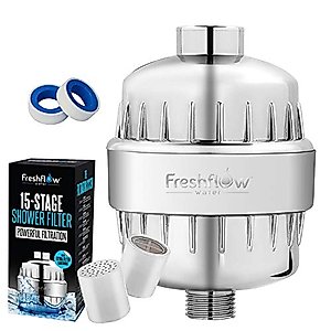 Shower Filter Hard Water Softener | Bonus Cartridge - Also Filters Out Chlorine, Fluoride, Iron Through 15 Stage Filtered System - Universal Head Purifier Also Adds Vitamin C for Skin and Hair Health