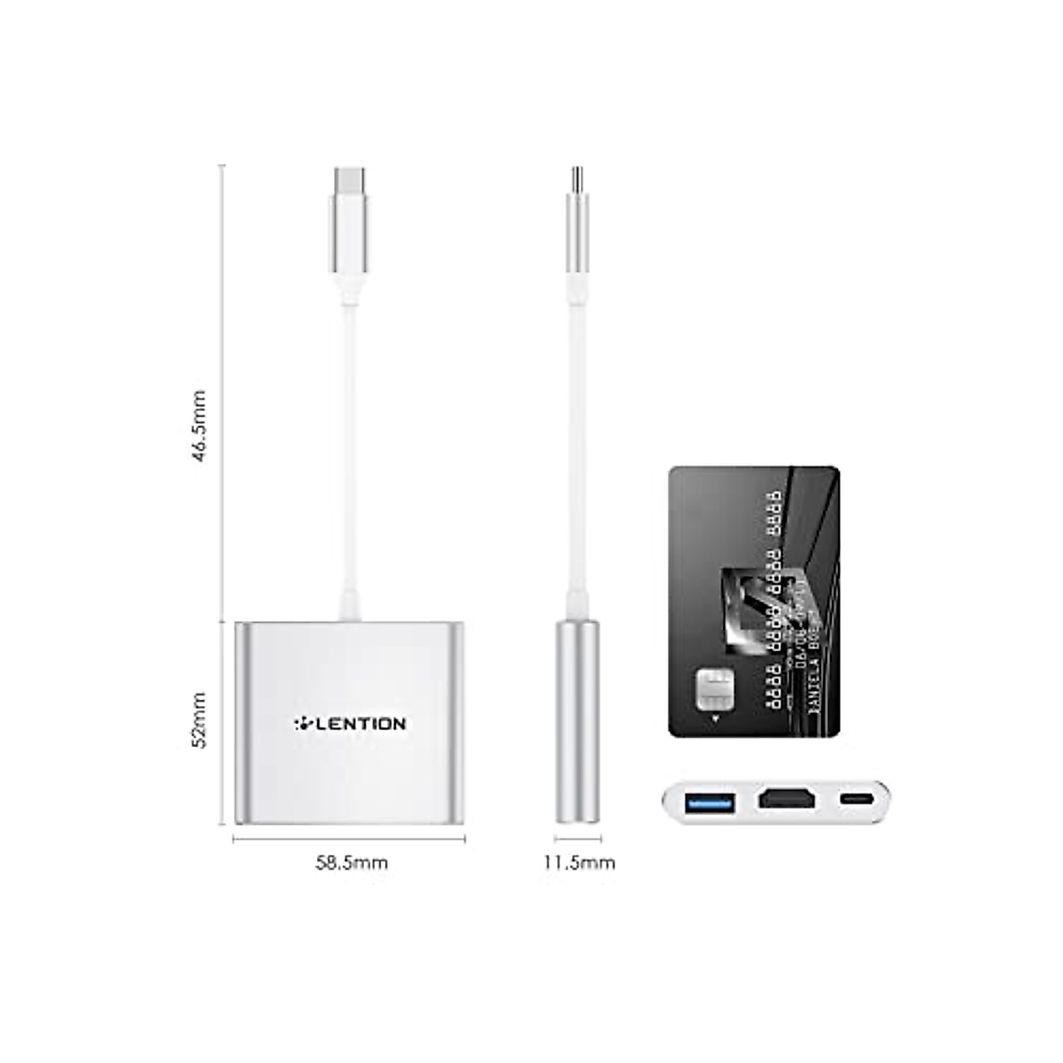 LENTION 3-in-1 USB C Hub with 100W Power Delivery, USB 3.0 & 4K HDMI for 2022-2016 MacBook Pro, New Mac Air/Surface/Chrome/Steam Deck, More, Stable Driver Adapter (CB-C14, Silver)