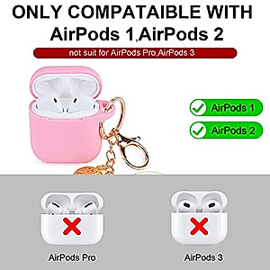 Pink Case Cover with Keychain for AirPods,Soft Silicone Protective Earphone Case Cover Compatible with Apple AirPods 1&2, AirPods 1st/2rd Generation Case with Cute Bling Keychain (Pink)