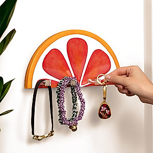 Jubi Key Holder Wall Mount, 3D Blood Orange Slice Design – Decorative Hooks for Hanging, Modern Entryway Wall Decor, Aesthetic Jewelry Organizer – Unique Gifts Heavy Duty Ceramic Hand-Painted