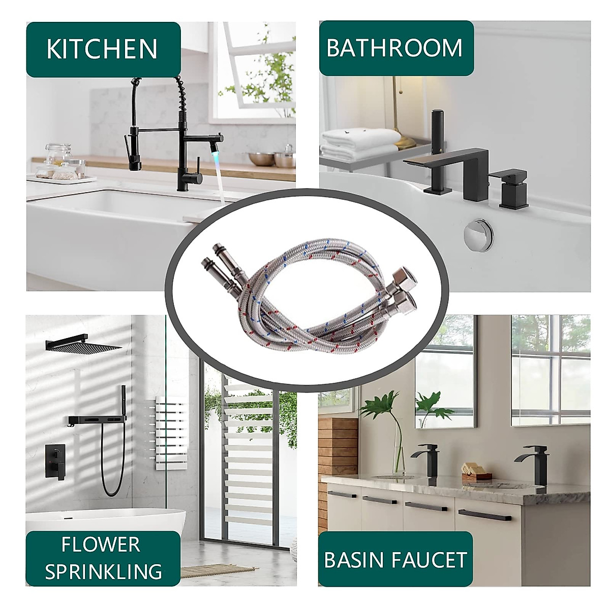 Hoimpro 24-Inch Long Bathroom Kitchen Faucet Connector Braided Stainless Steel Supply Hose,cUPC Hose 1 pair 3/8-Inch Female Compression Thread x M10 Male Connector, x 2 Pcs