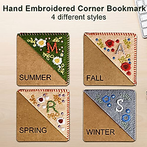 School Supplies 4PCS Hand Embroidered Corner Bookmark Hand Stitched Felt Corner Bookmark Letter Embroidery Bookmarks Felt Triangle Bookmark Gifts for Women Kids Teachers Students Book Lovers