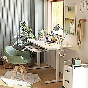 BANTI 63" x 24" Height Adjustable Electric Standing Desk with Keyboard Tray, Sit Stand up Desk with Splice Board, White Frame/White Top