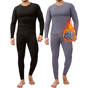 Thermal Underwear for Men, 2 Pack Long Johns Winter Long Underwear Sport Skiing Fleece Lined Base Layer Top and Bottom Set L