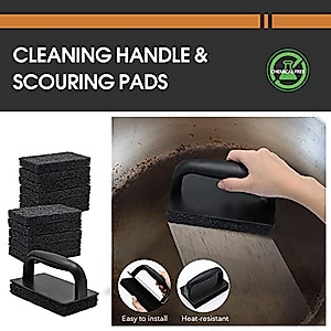 AWEASROY 19PCS Griddle Cleaning Kit for Blackstone, Heavy Duty Flat Top Grill Cleaning Kit, Remove Stain Easily 2 Grill Scrapers, 1 Cleaning Handle, 12 Scouring Pads, 4 Cleaning Bricks