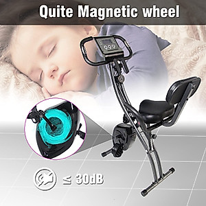 PS Stationary Folding Exercise Bike, magnetic drive cycle bikes with Resistance Belt backrest Digital Monitor Exercise Equipment for Home Gym&workout