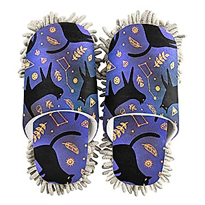 Black Cats Mop Slippers Shoes Cover for Floor Cleaning Washable Dirty Hair Dust Cleaners Microfiber Mop Socks for Office Kitchen House