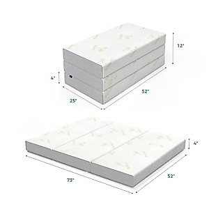 Inofia Full Folding Mattress, 4 Inch Trifold Memory Foam Mattress with Ultra Soft Bamboo Cover, Foldable & Portable - Full Size, Mattress Topper