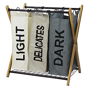 Oceanstar X-Frame Bamboo 3-Bag Laundry Sorter, Color