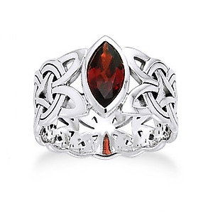 Borre Knot Deep Red Garnet Ellipse Viking Braided Wedding Band Norse Celtic Sterling Silver Ring Size 10(Sizes 4,5,6,7,8,9,10,11,12,13,14,15)