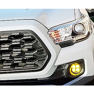 iJDMTOY Yellow Lens 24W High Power LED Wide Angle SAE Flood Beam Fog Light Kit w/Built-On Mounting Brackets Compatible With Toyota Tacoma Tundra 4Runner, etc