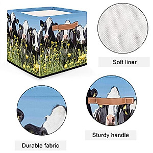 Funky Qiu Storage Cube Bins Farm Flower Cow Large Collapsible Storage Basket with Handle Decorative Storage Boxes for Toys Organizer Closet Shelf Nursery Kid Bedroom,13x13x13