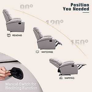 hzlagm Manual Recliner Chairs for Adults, Small Recliners for Small Spaces, PU Leather Recliner Chair, Single Sofa Living Room Chair for RV, Beige