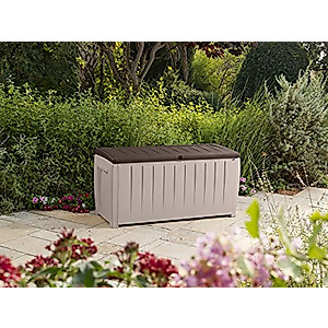 Keter Novel Outdoor Plastic Storage Box Garden Furniture, Beige and Brown, 124 x 55 x 62.5 cm