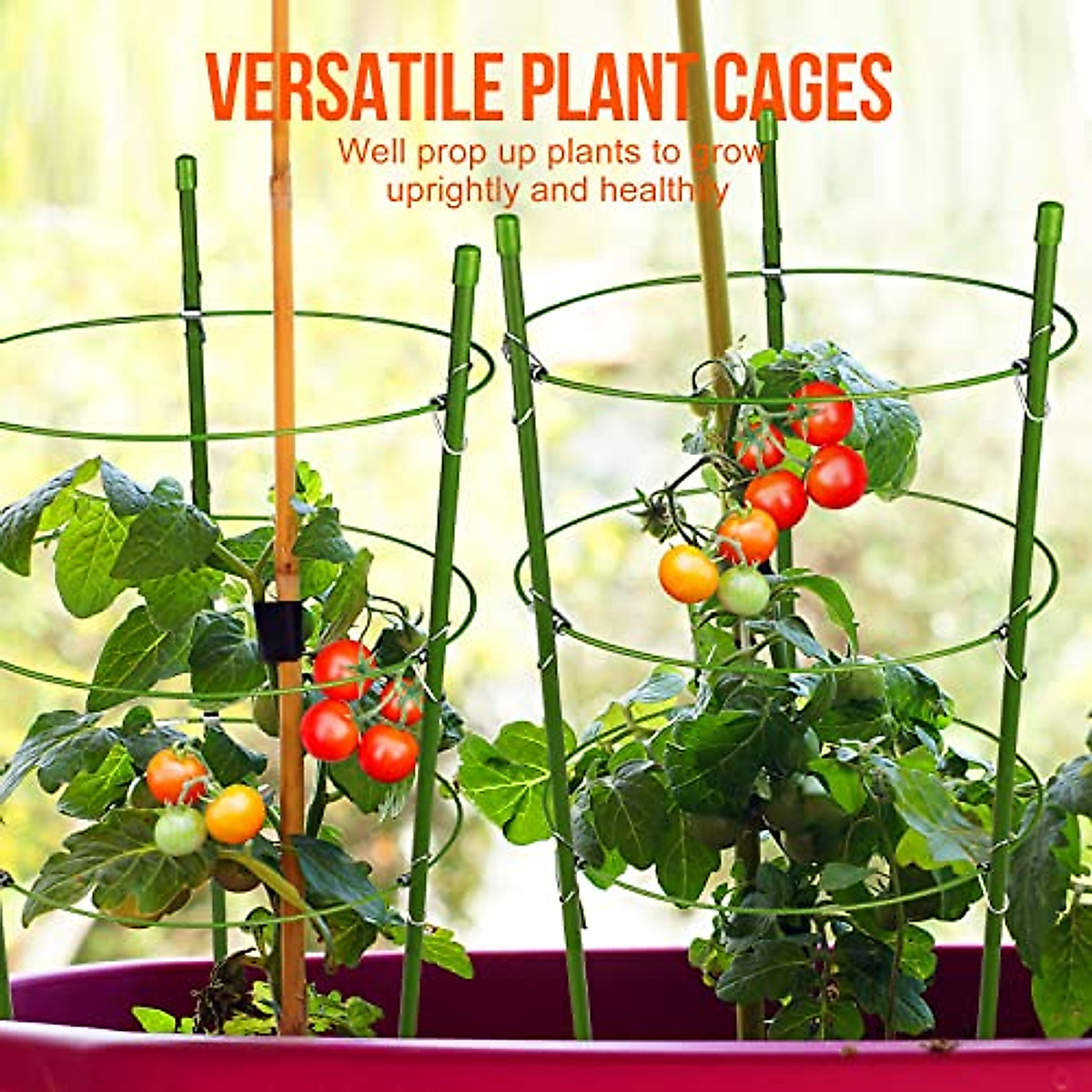Tomato Cages, LEOBRO 3 Packs Plant Garden Stakes, Small Tomato Plant Support Cages for Garden, Metal Plant Support Trellis for Tomato Peony Flower Climbing Indoor Plants, 17.7" H
