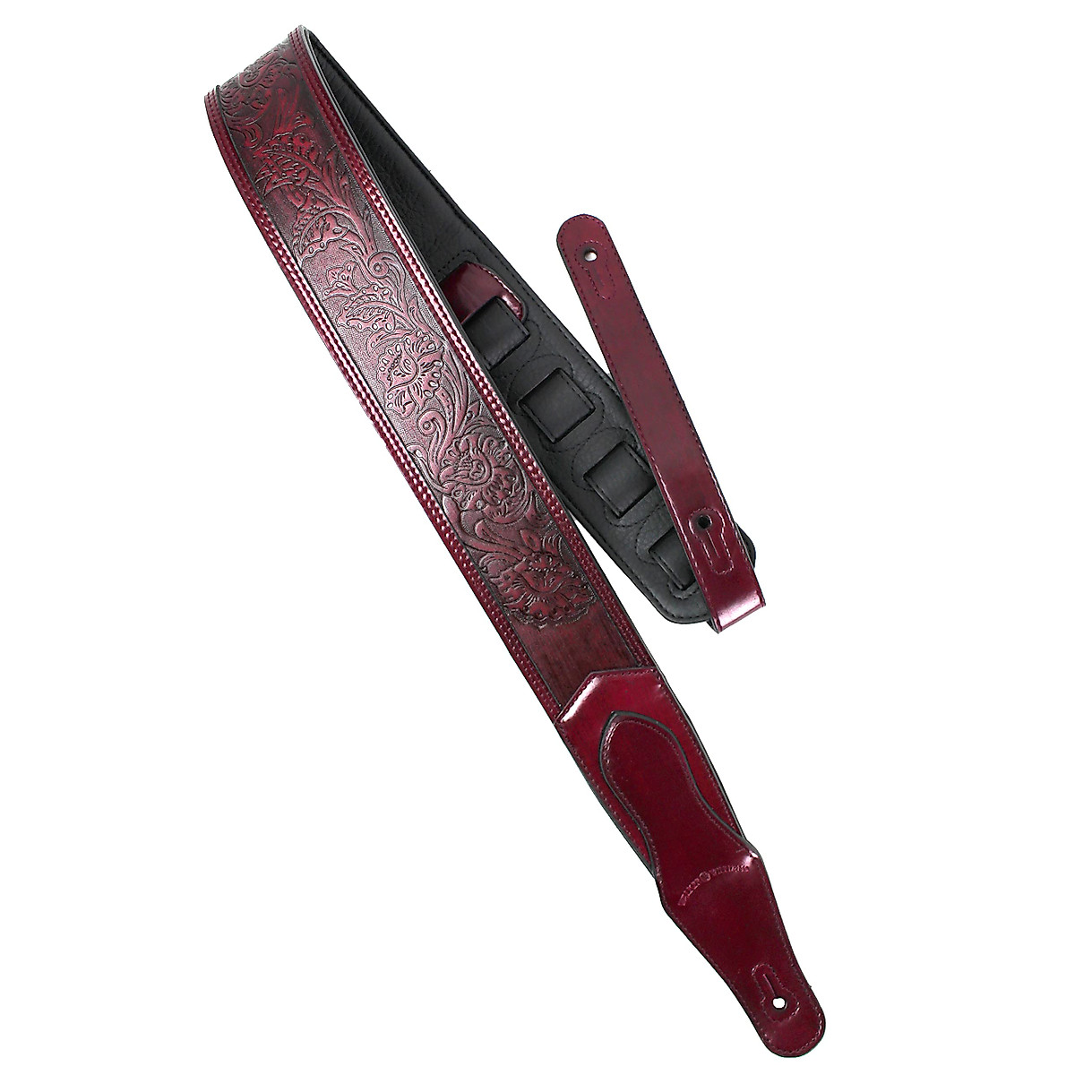 Walker & Williams LID-06 Sangria Purple Leather Padded Guitar Strap with Western Floral Tooling