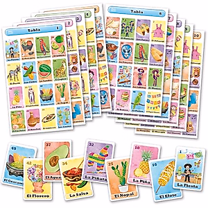 Fiesta Bingo Game Set in Spanish, Mexican Bingo for 10 Players - 10 Boards and Full Deck of Cards