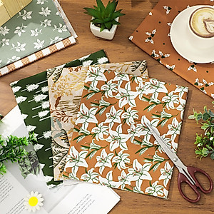 JarThenaAMCS 6Pcs Boho Cotton Fabric Bundles Retro Tree Plaid Fat Quarters Green Orange Flower Sewing Fabrics for Fall DIY Crafts Party Decor