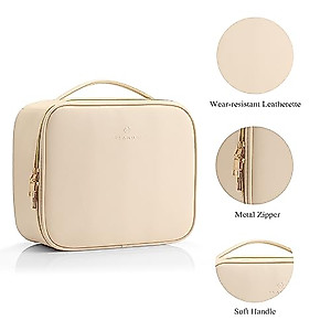 Vlando Toiletry Bag, Large Wash Bag, Travel Cosmetic Make-up Bag, Multi-compartment with Dividers for Cosmetics Makeup Brushes Toiletry Jewelry Accessories, Beige