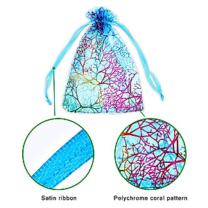 SumDirect 100Pcs 5x7 Inch Blue Coralline Drawstring Organza Bags, Jewelry Favor Pouches for Gift Wedding Party Festival