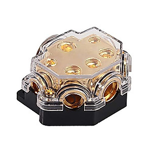 AUTOUTLET 5 Way Power Distribution Block Car Auto Audio Amplifier, 0/2/4 Gauge in 2/4/8 Gauge Out Power Ground Distributor Blocks,1 in 5 Way Car Power Distributor Block