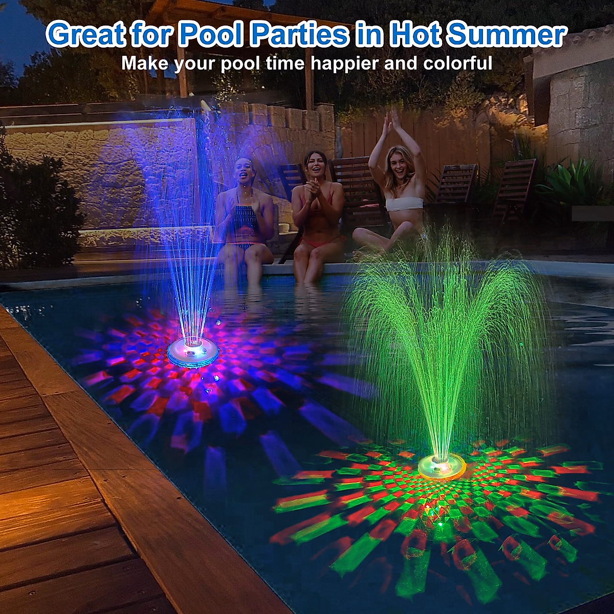LanAqua Floating Pool Fountain with Underwater Light Show,Pool Water Fountain Rechargeable Battery Powered,2 Spray Modes Pool Fountain Pump,Pool Fountain for Inground Above Ground Pools-1PC