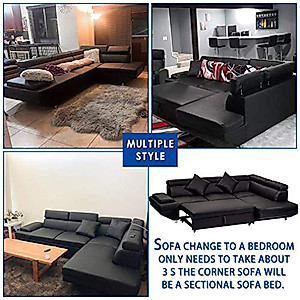 FDW Sofa Sectional futon Sofa Bed Sofa for Living Room Couches and Sleeper Sofa PU Leather Sofa Set Corner Modern Queen 2 Piece Contemporary Upholstered，Black
