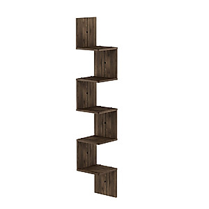 Furinno Rossi 5-Tier Wall Mount Floating Corner Square Shelf, Columbia Walnut