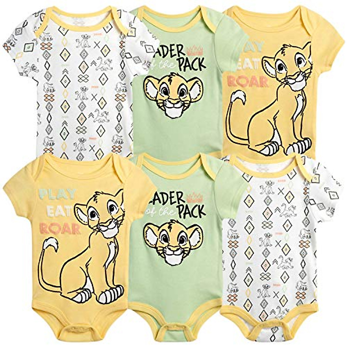 Disney Baby Boys 6 Pack Bodysuit -Mickey Mouse & Friends, Lion King, Winnie the Pooh Bear (Newborn/Infant), Size 6-9 Months, Lion King