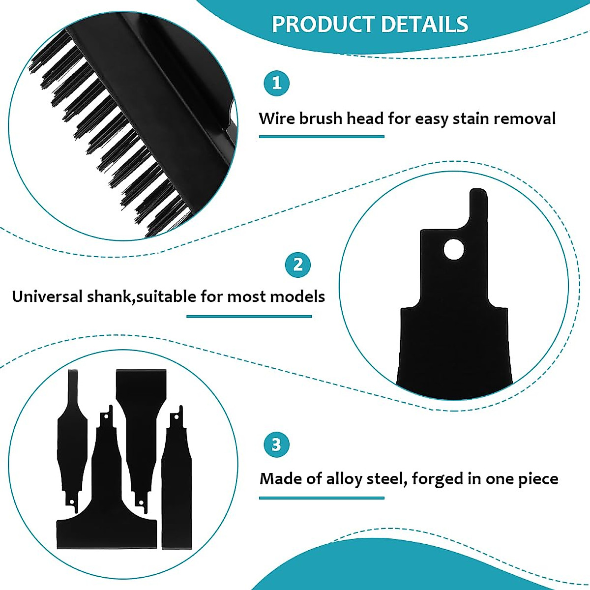 JIANWEI 5PCS Reciprocating Saw Spatula Brush Set, Nylon Wire Abrasive Brushes Reciprocating Blade Saw Cleaning Tool for Tile Cleaning, Floor Mud Cleaning, Wall Putty Removal(Black)