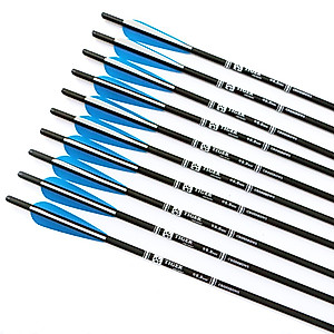 Tiger Archery 20inch Hunting Archery Carbon Arrow Crossbow Bolts with 4" vanes Feather and Replaced Arrowhead/Tip(Pack of 12) … (Blue)