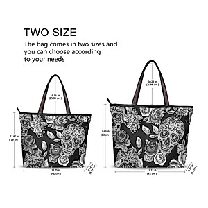 Women Shoulder Handbag White Skull Rose Paisley Tote Bag Top Handle Bag L