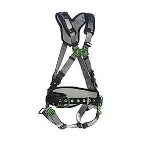 MSA 10195134 V-FIT Construction Safety Harness - Size: Standard (Medium), D-Ring Configuration: Back/Hip, Quick Connect Leg Straps, With Shoulder/Lumbar Padding, Full Body Harness
