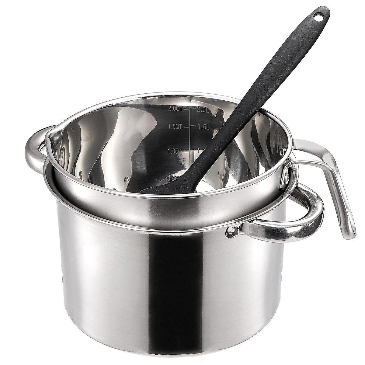 ZENFUN Double Boiler Pot Set with Silicone Spatula, 2000ML/1.8QT Chocolate Melting Pot with 2800ML/2.54QT Stainless Steel Pot, Candy Melting Pot, Chocolate Melter for Butter, Caramel, Cheese, Wax,