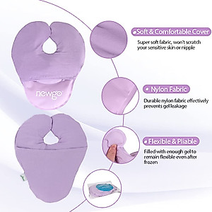 NEWGO Breast Ice Pack for Breast Surgery, 2 Pack Nipple Ice Packs Breastfeeding Ice Packs Reusable for Nursing Mother, Hot Cold Therapy Breast Gel Pack with Washable Cover(Purple)