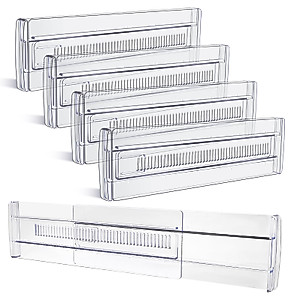 Drawer Dividers, 4 Pack Adjustable Drawer Organizers 3.2" High Expandable from 11.3-20" Clear Expandable Dresser Organizer for Clothes Kitchen Utensils Cutlery Drawer Organizers Set