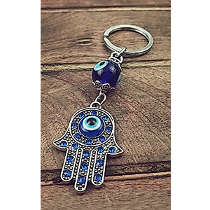 Evil Eye Silver Hamsa Keychain Hand Fatima Protection Charm Key holder Good Luck Keychain - Amulet