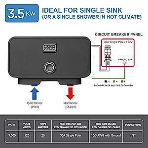 BLACK+DECKER 3.5kW / 120-V 0.5 GPM Point Of Use Tankless Electric Water Heater with Pressure Relief Device Single Sink Water Heater