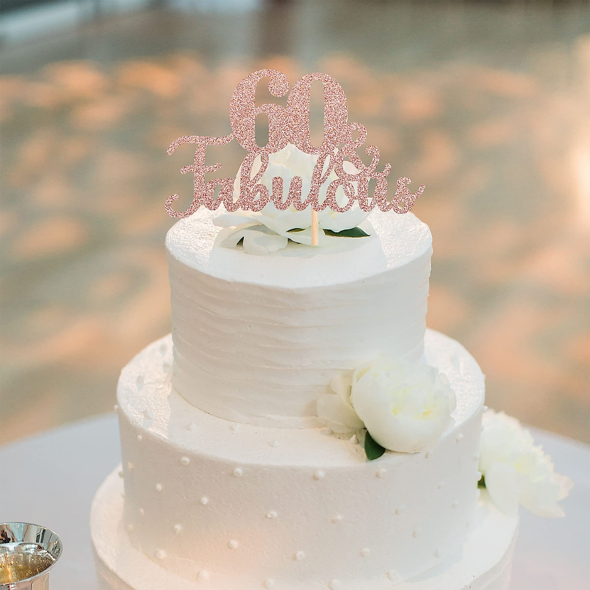 1 PCS 60 &amp; Fabulous Cake Topper Glitter Sixty and Fabulous Cake Toppers Happy 60th Birthday Cake Pick for 60th Wedding Anniversary Birthday Party Cake Decorations Supplies Rose Gold
