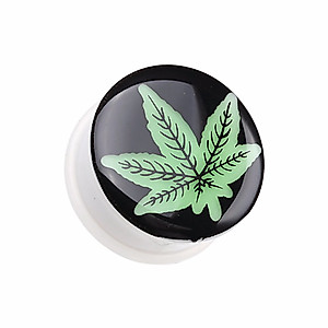 Glow in the Dark Cannabis Leaf Single Flared WildKlass Ear Gauge Plug (Sold as Pairs)
