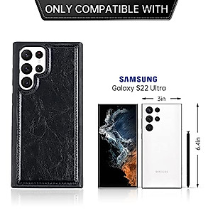 LAISIAHA Crossbody Phone Case and Wallet-Compatible with Samsung Galaxy S22 Ultra 5G Case, Samsung S22 Ultra Wallet Case Leather Magnetic Flip Strap Wristlet Zipper Card Holder Phone Case Black