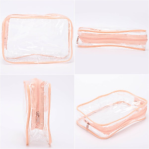 Tbestmax 10 Pcs Clear Cosmetic Bags Small Makeup Bags Portable Waterproof Travel Toiletry Bags Organizer Peach Pink, 7.5"x 4.8"x 2.3"