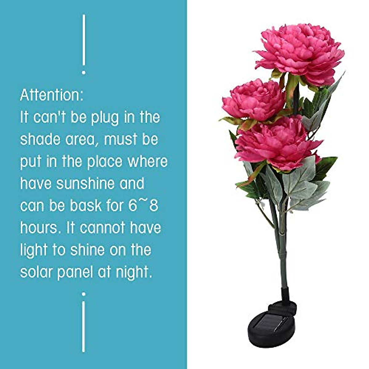 DFKEA Solar LED 3 Heads Simulation Peony Rose Lantern, Suitable for Home Garden Lawn Decoration