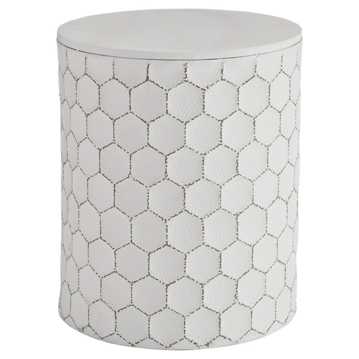 Signature Design by Ashley Polly Geometric Honeycomb Indoor Outdoor Accent Stool or Table, White